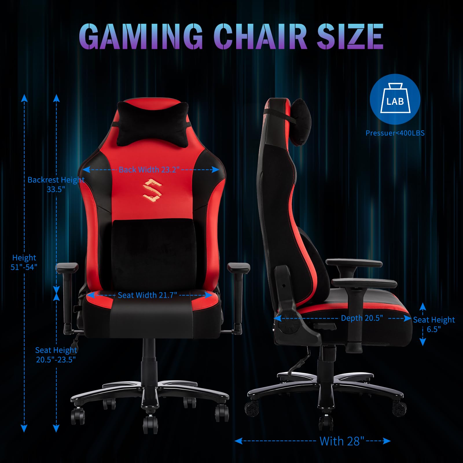 Fantasylab Big and Tall 400lb Massage Memory Foam Gaming Chair Adjustable Tilt, Back Angle and 3D Arms High-Back Leather Racing Executive Computer Desk Office Chair, Metal Base, Red