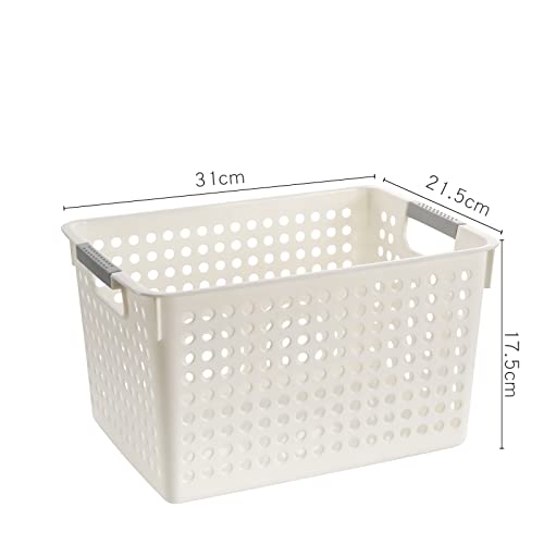 Whale Pocket 6 PCS Plastic Storage Basket, Slim White Organizer Tote Bin Shelf Baskets for Closet Organization, De-Clutter, Toys, Cleaning Products, Accessories 12.2x 8.6x 7in