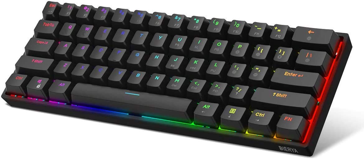 DIERYA DK61E 60% Mechanical Gaming Keyboard, RGB Backlit Wired PBT Keycap Waterproof Type-C Mini Compact 61 Keys Computer Keyboard with Full Keys Programmable (Gateron Optical Brown Switch) (Renewed)