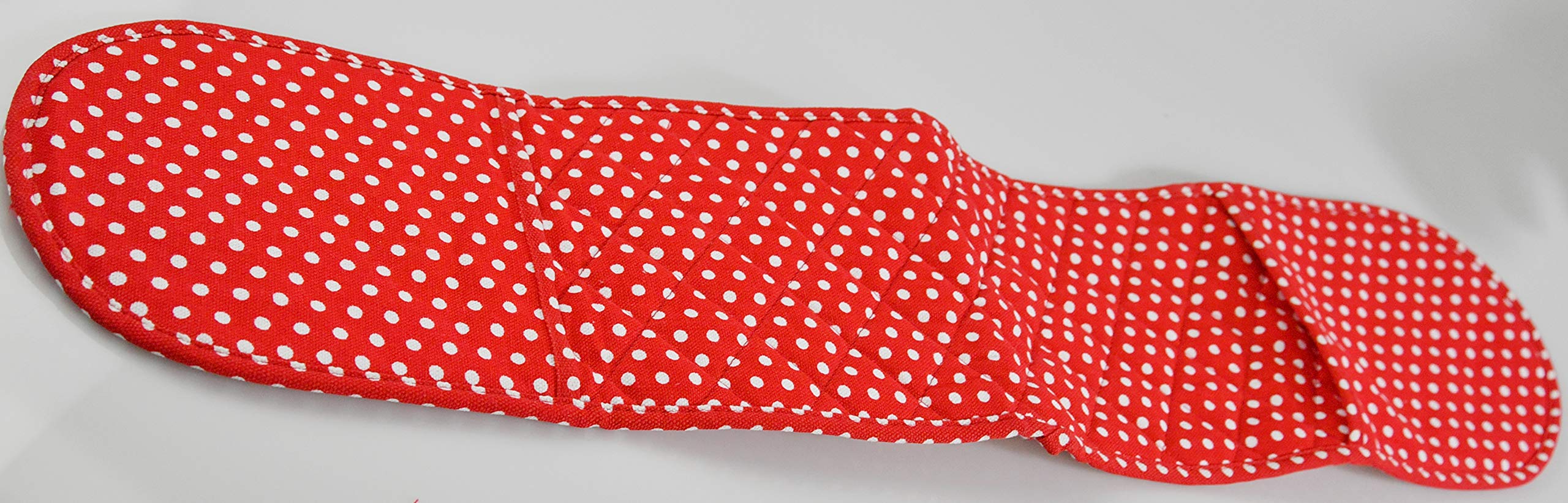Home-X Red Polk Dot Double Oven Mitt for Cooking and Serving, Heat Resistant, Extra Long Potholder, Oven Gloves to Protect Hands and Arms, Machine Washable -32”L