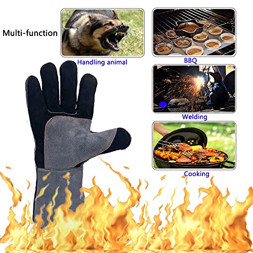 Haulonda Welding Gloves,16inch 932°F Fire/Heat Resistant Gloves for Forge Tig Mig Fireplace Grill BBQ Stove Oven Baking,Pruning flowers Gardening Campfire