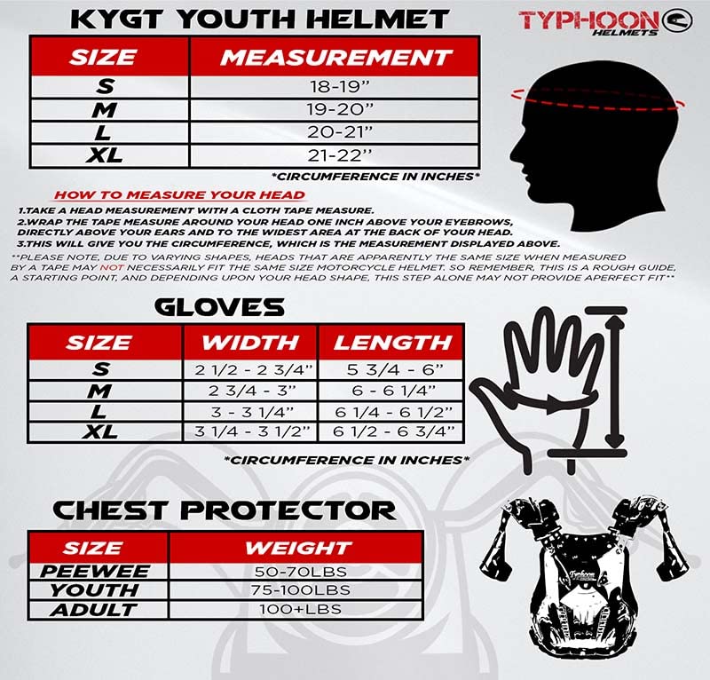 Typhoon Kids Pee Wee Off Road Motocross Gear Combo Helmet Gloves Goggles & Chest Protector Red - Large