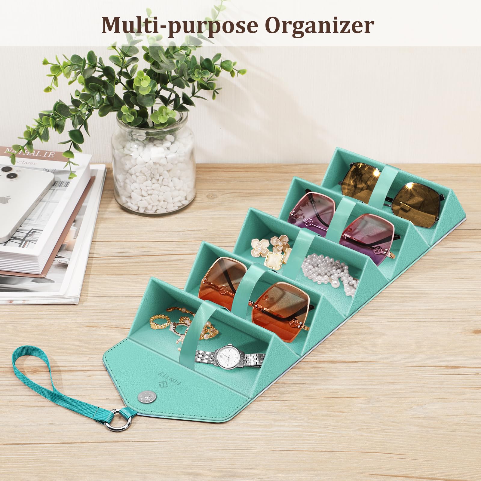 Fintie Sunglasses Organizer Travel Case, 5 Slot Foldable Eyeglasses Holder Box Eyewear Storage, Vintage Brown