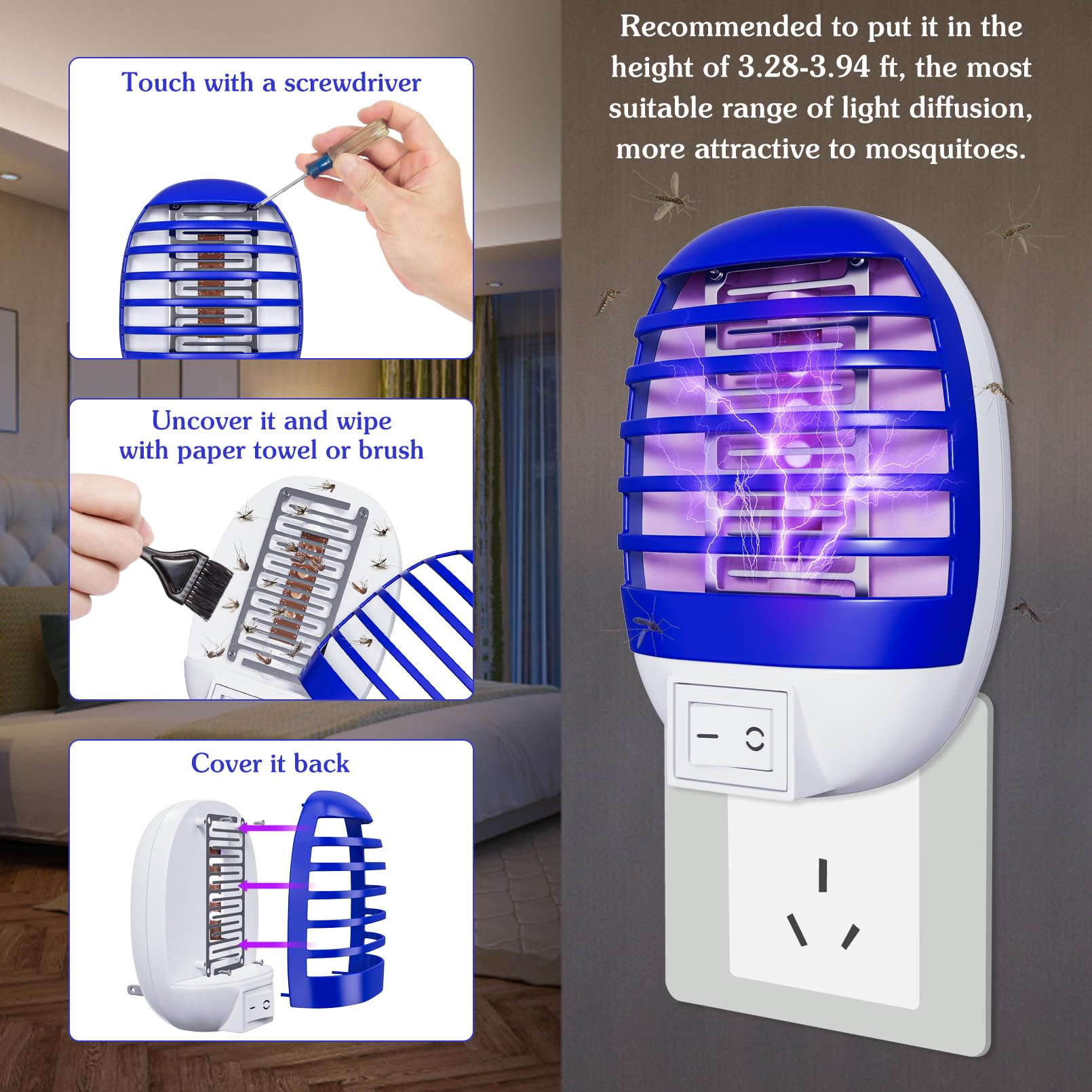 Hywean 4 Pack Plug in Bug Zapper Indoor Flying Insect Trap, Electronic Mosquito Zapper Gnat Traps with LED Light for Patio, Bedroom, Kitchen, Office, purple