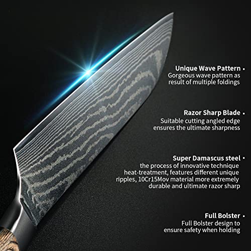 GOOD HELPER 7 Inch Santoku Knife High Carbon Damascus Kitchen Knives Stainless Steel Japanese Chef Knife Ergonomic Pakka Wood Handle Cuchillos Para Cocina with Gift Box