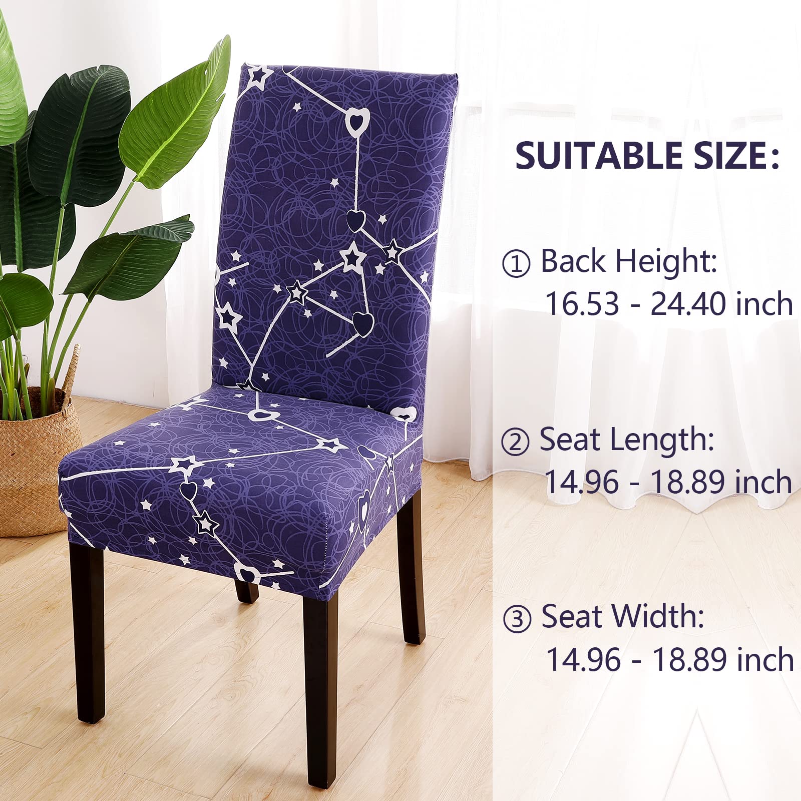 Dining Room Chair Covers, Elastic Removable and Washable Anti-Dust Chair Covers for Dining Room 6 Pack/Home Decoration Dining Chair Cover for Restaurant, Hotel, Universal Size (6, Constellation)