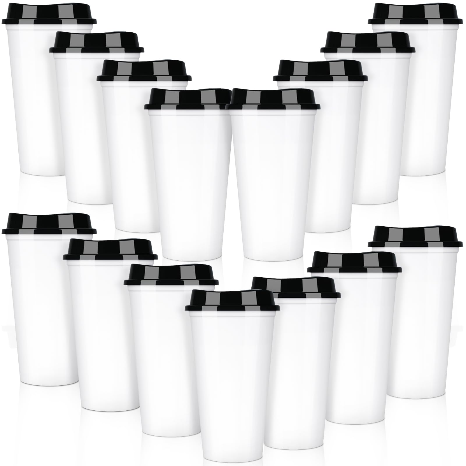 Domensi 15 Pack Reusable Coffee Cups with Lids Reusable Hot Cups Bulk 16 oz Plastic Tumblers Cup with Lids for Hot Drink Travel Coffee Mug with Lid to Go Coffee Cups for Hot and Cold Drinks (White)