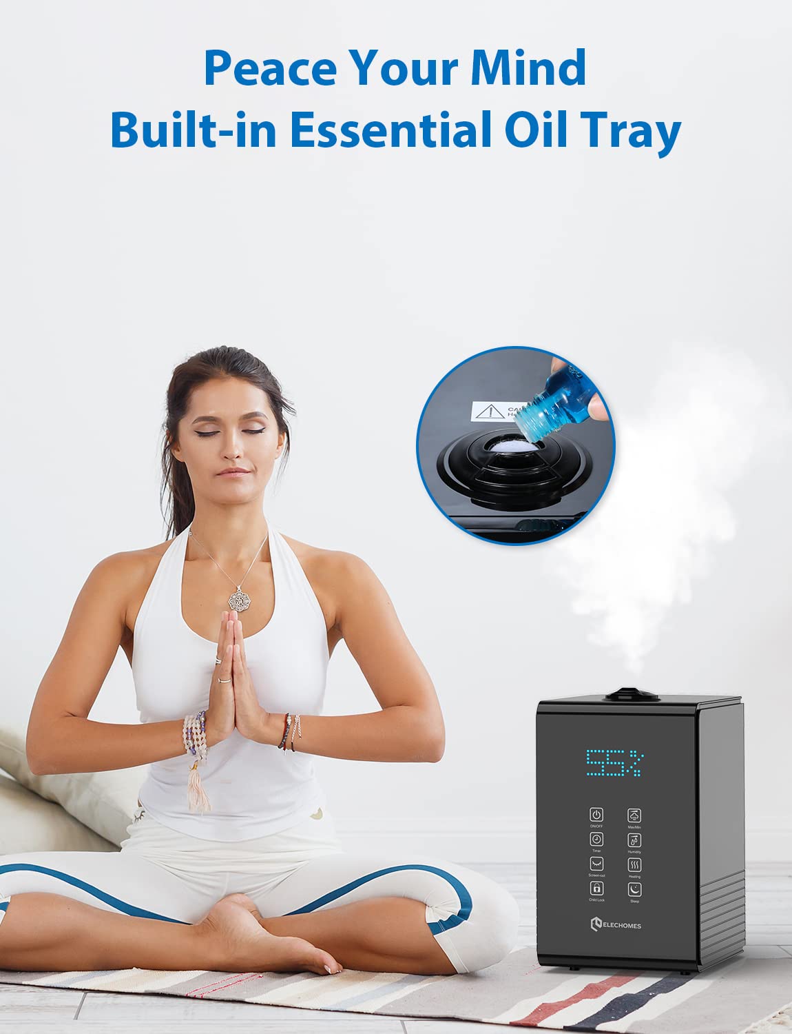 Elechomes Humidifier for Large Room Bedroom Plants, SH8820 Warm and Cool Mist Humidifiers, 5.5L Top Fill Vaporizer with Remote Control, Ultra Quiet, LED Display, Humidity Sensor, Auto Shut-off, Black
