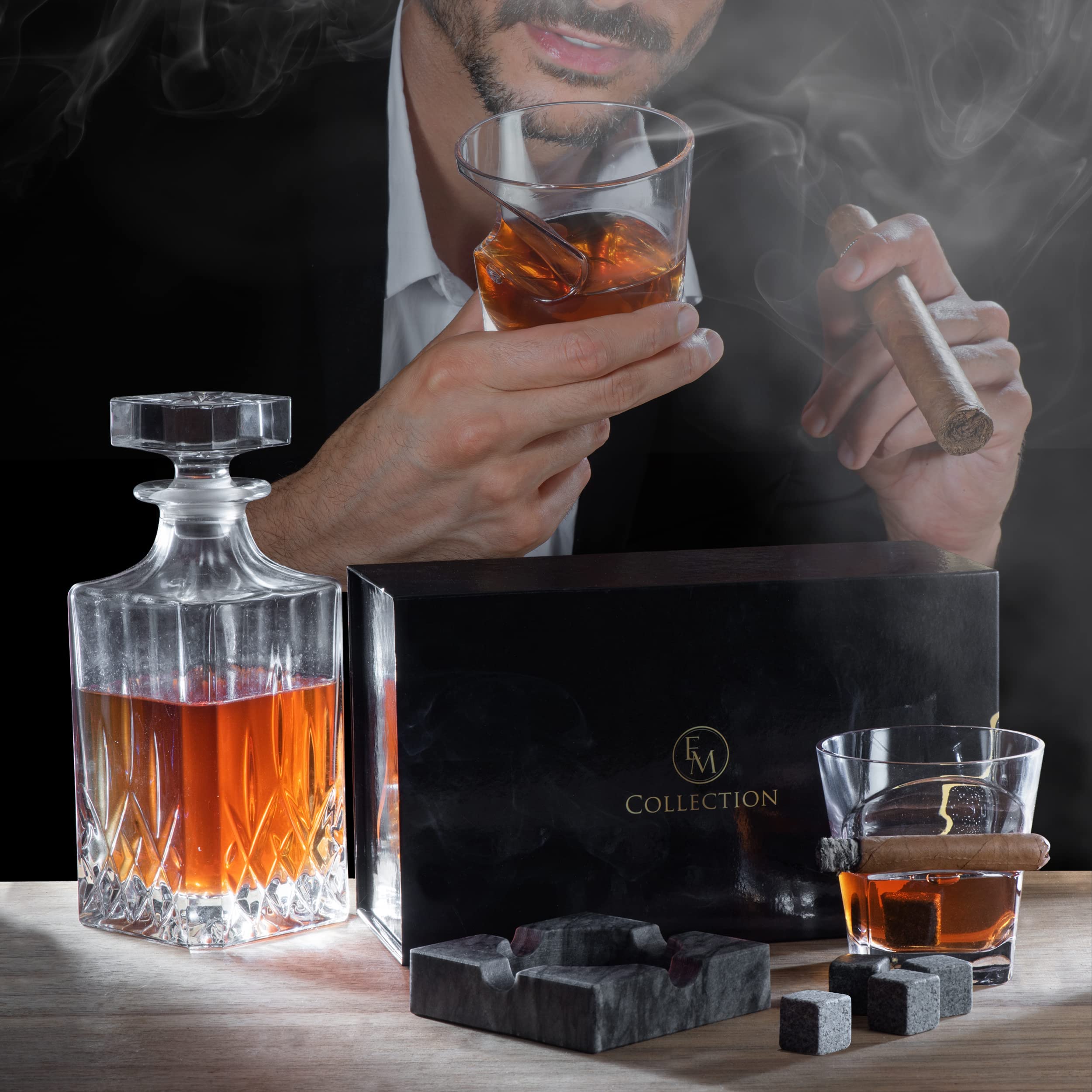 EMCOLLECTION Birthday Gifts Whiskey Glass with Side Mounted Holder 12oz Old-Fashioned Bundle