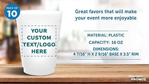 Custom Frosted Plastic Stadium Cups, 10 pack, Promotional Text, Logo, 16 oz. Shatterproof Flexible Reusable Party Cups, Pearl White