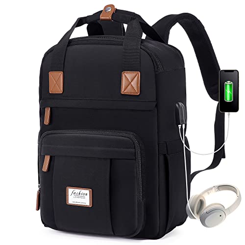 LOVEVOOK Laptop Backpack for Women, 15.6 Inch Anti-Theft Computer Backpack with USB Charging Port, Water Resistant Nurse Cute Bag with Lock, Black
