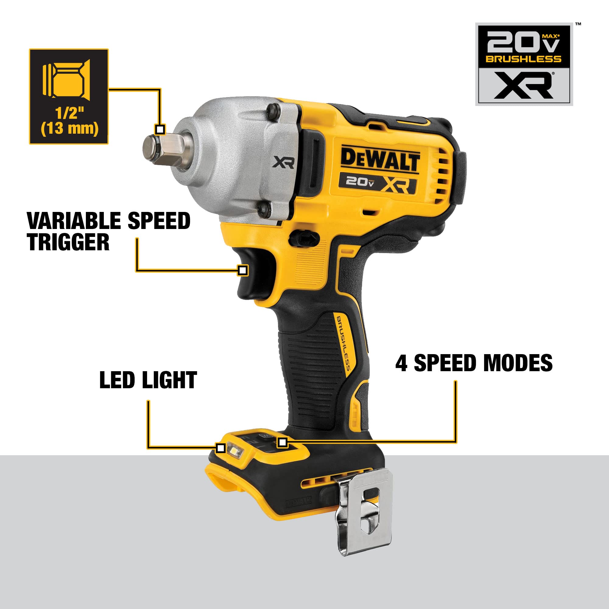 Dewalt DCF891BR 20V MAX XR Brushless Lithium-Ion 1/2 in. Cordless Mid-Range Impact Wrench with Hog Ring Anvil (Tool Only) (Renewed)
