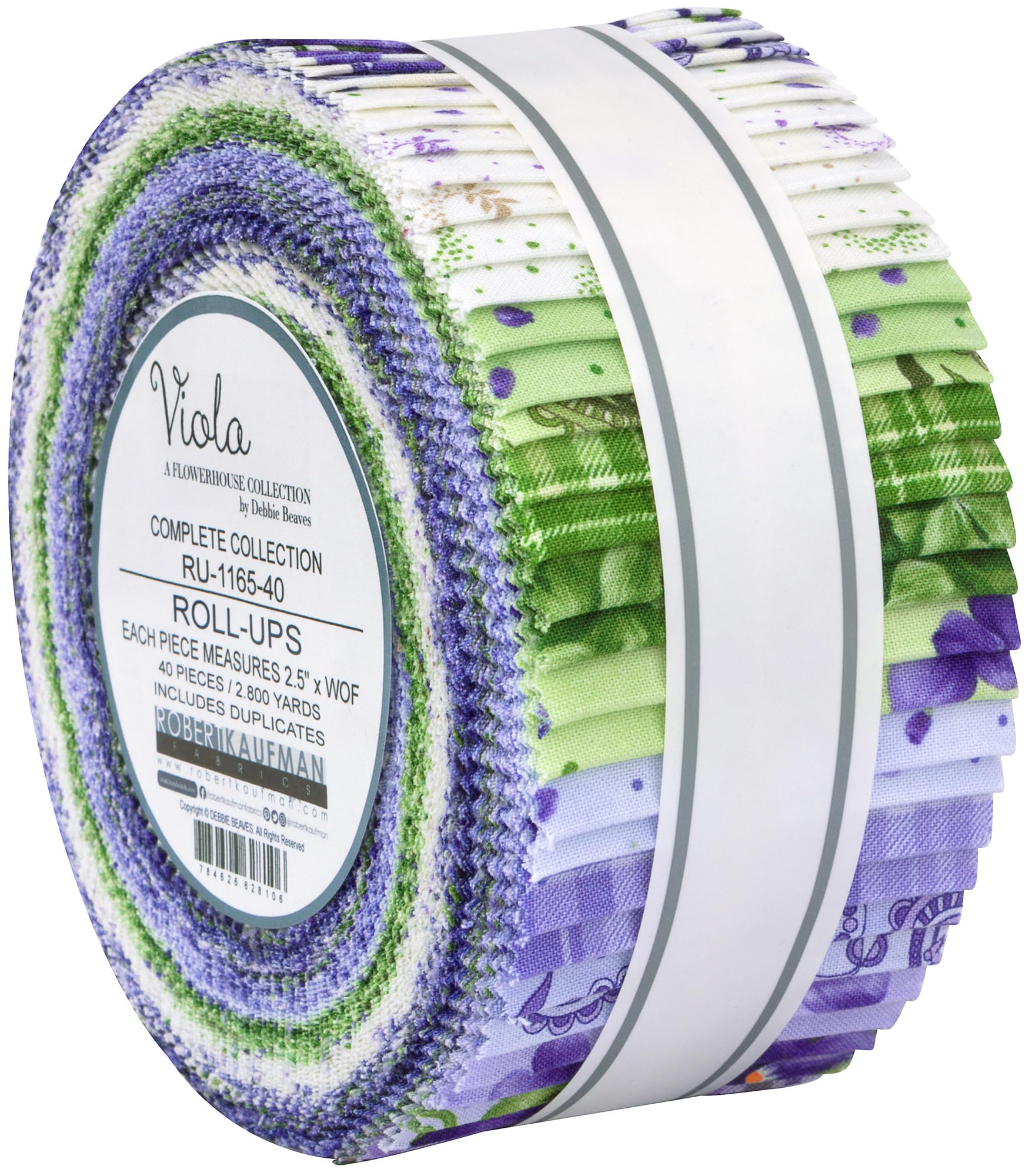 Debbie Beaves Flowerhouse Viola Roll Up 40 2.5-inch Strips Jelly Roll Robert Kaufman RU-1165-40