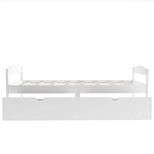 Merax Multifunctional Wood Daybed with Drawers Sofa Storage Bed with Headboard/Space Saving/No Box Spring Needed White