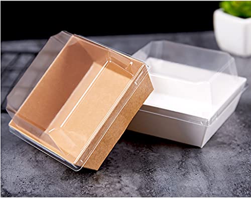 XIAOHONG 50 Pack Paper Charcuterie Boxes with Clear Lids, Disposable Sandwich Boxes 5'' Square To Go Food Containers for Bakery Desserts, Cake Slice, Cookies,Strawberries(Brown)