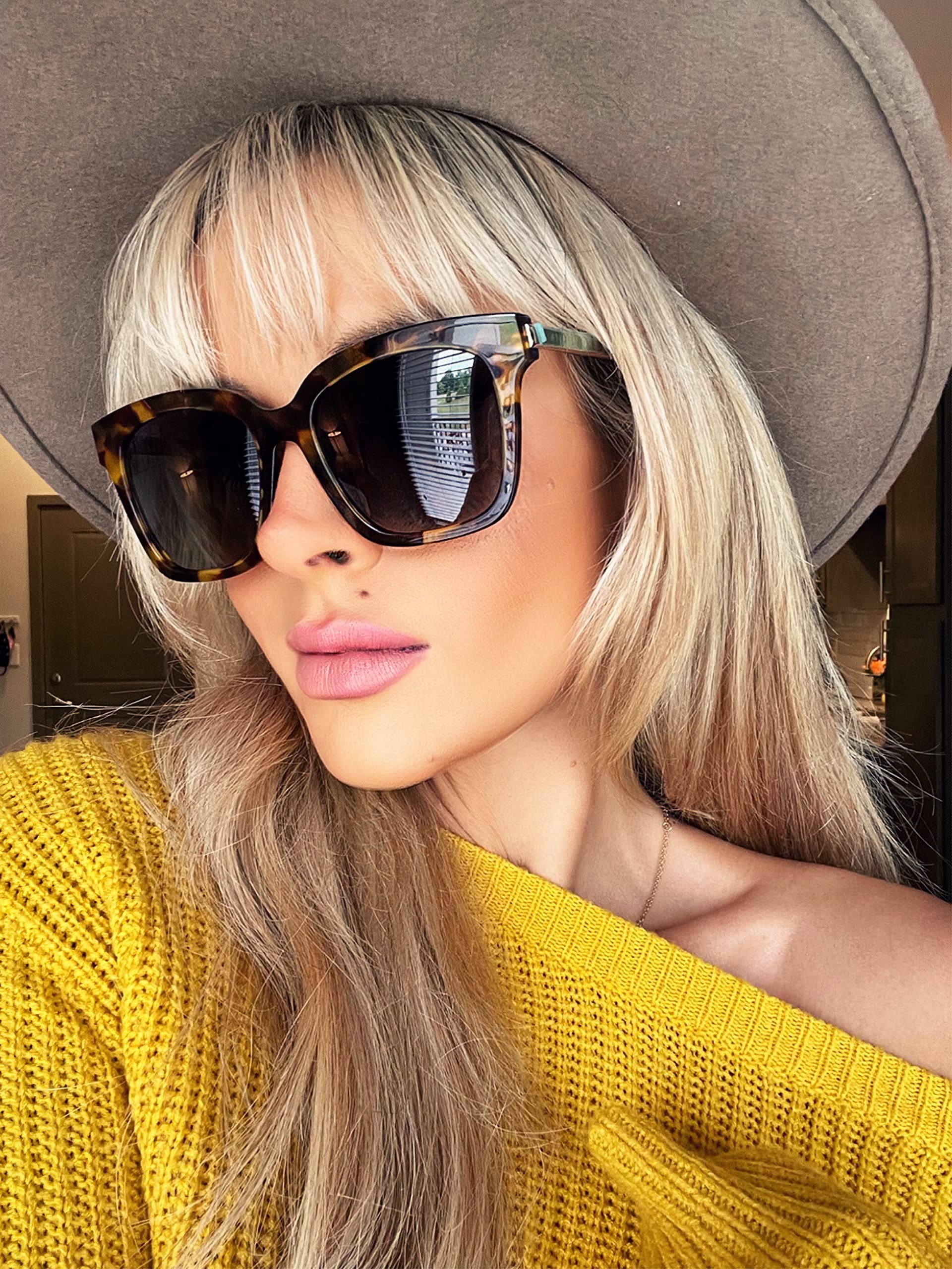 DIFF Bella Designer Square Oversized Sunglasses for Women UV400 Polarzied Protection w/giftable travel case, Amber Tortoise + Steel Gradient