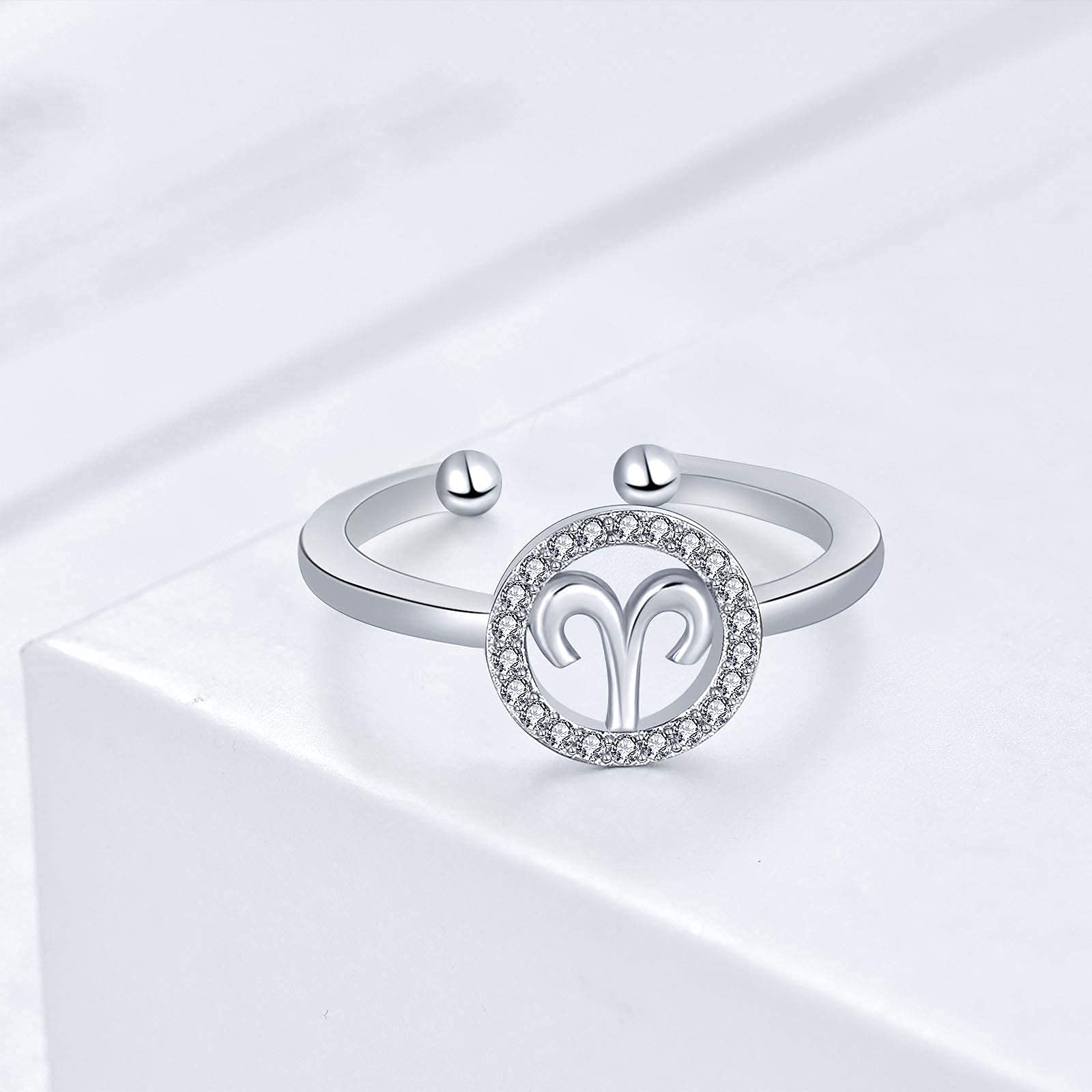 Dreamboat Aries Ring for Women 925 Sterling Silver Cubic Zirconia Aries Constellation Ring Zodiac Signs Jewelry Gifts