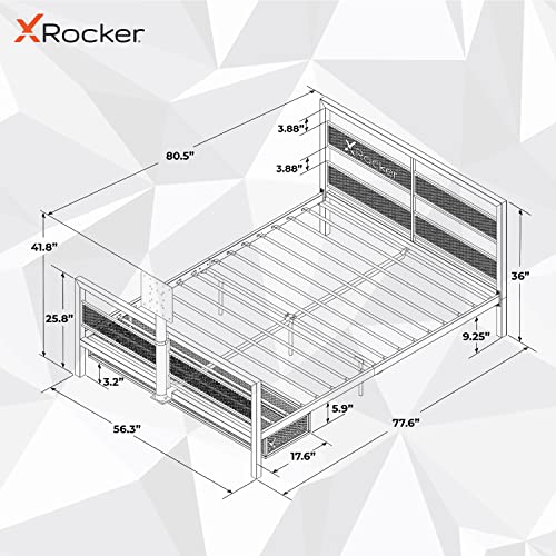 X Rocker Basecamp Gaming Bed Frame, with Rotating TV Mount, Storage, Metal Mesh Frame, 2111101, 80.63" x 37.68" x 42.8", Twin Size, Black