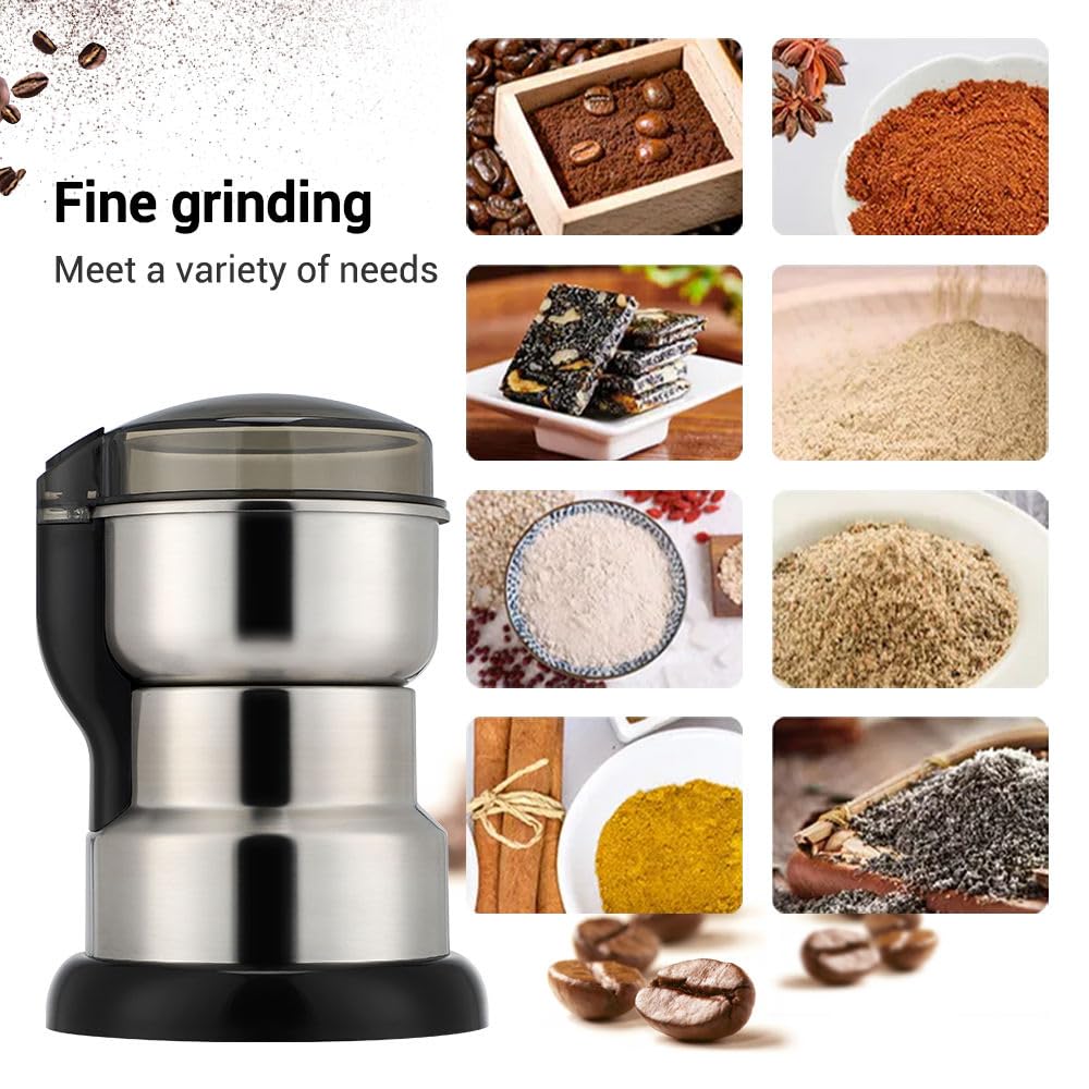 Electric Grinder 30s Quick Powder, Mini Electric Coffee Grinder Cereals, Nuts Beans Spices Grains Grinder Machine Multifunctional Home Blender Chopper