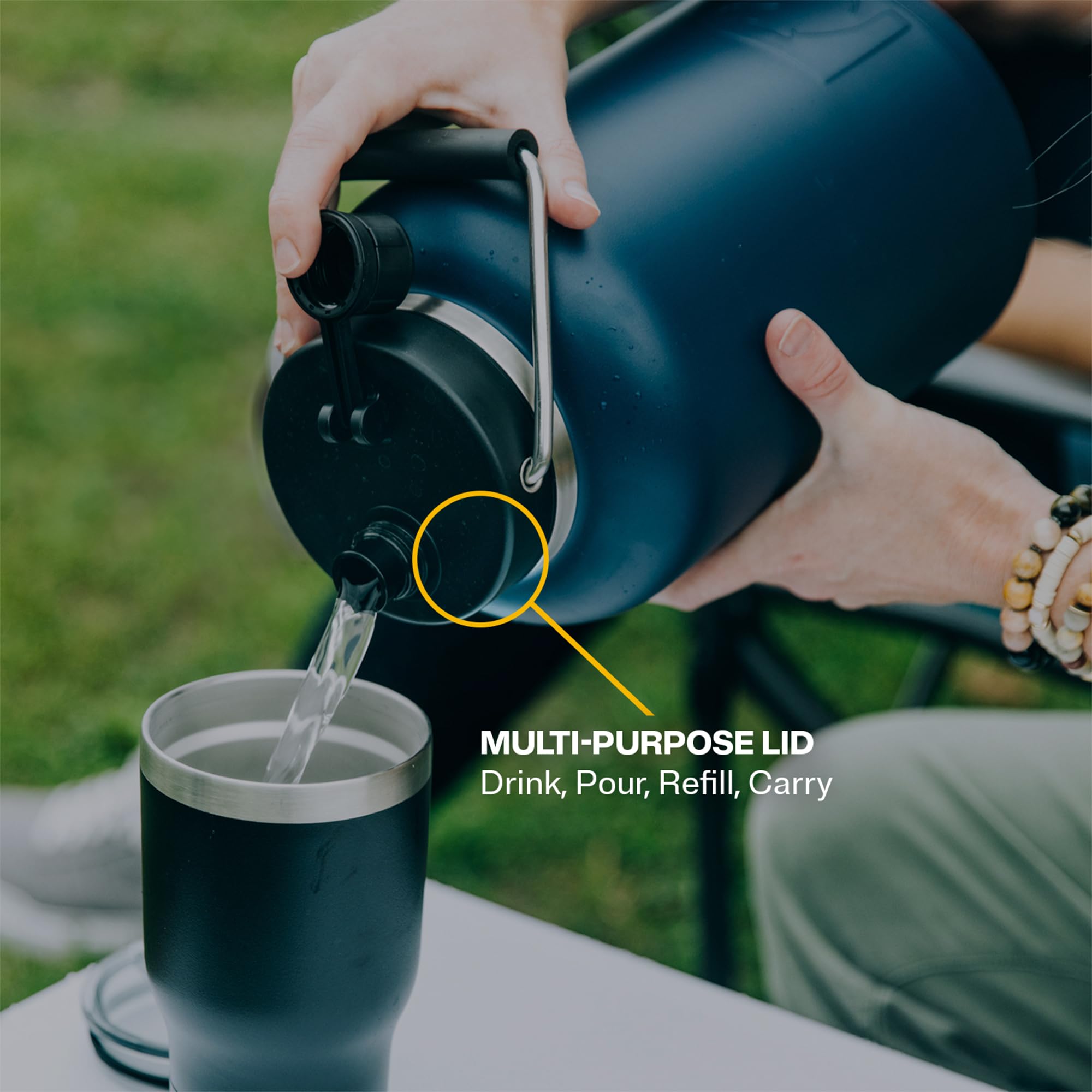 RTIC Jug with Handle, Half Gallon, Graphite Matte, Large Double Vacuum Insulated Water Bottle, Stainless Steel Thermos for Hot& Cold Drinks, Sweat Proof, Great for Travel, Hiking & Camping