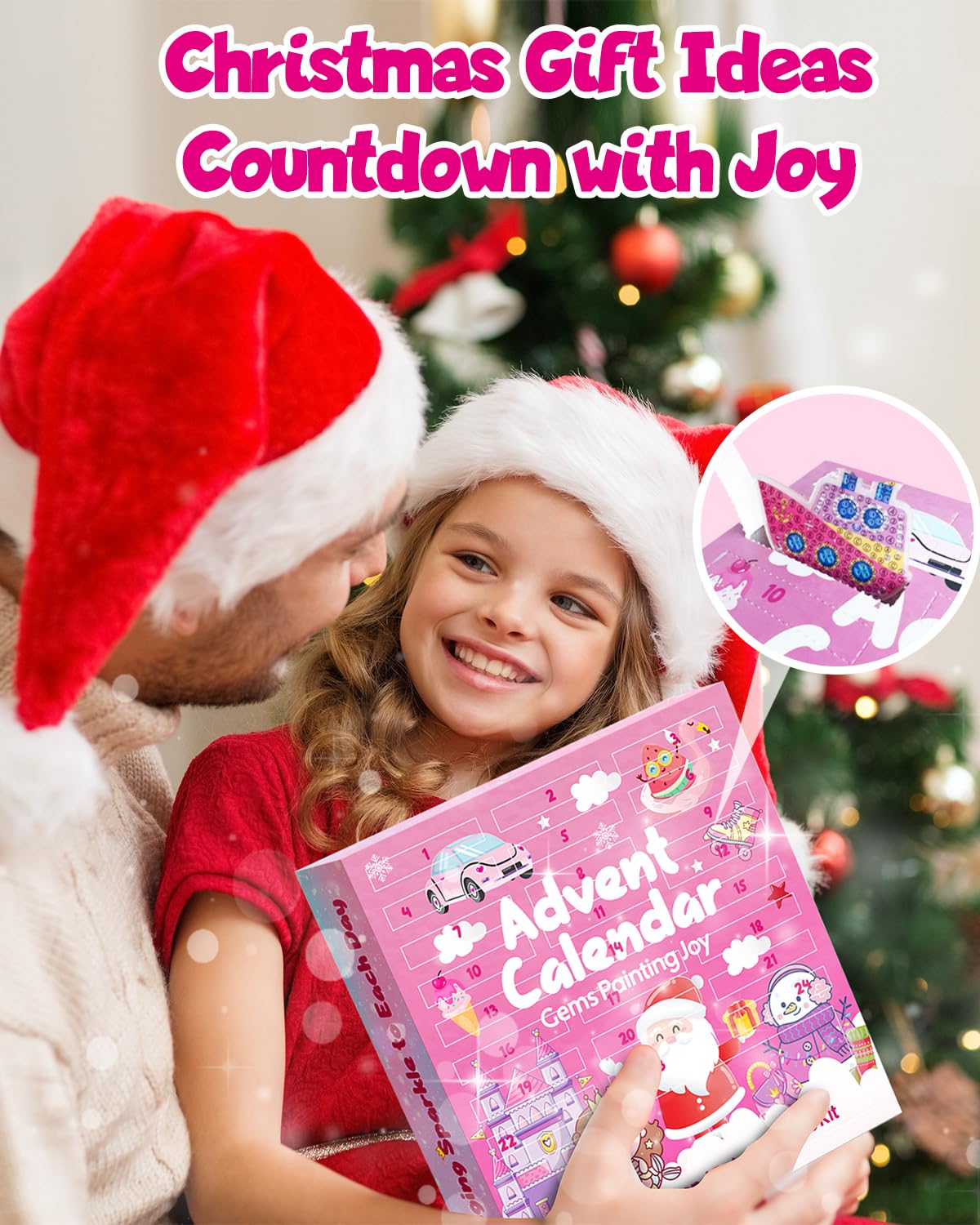 DIY Diamond Painting Keychain Advent Calendar for Girls Ages 4-12, Christmas Craft Gifts