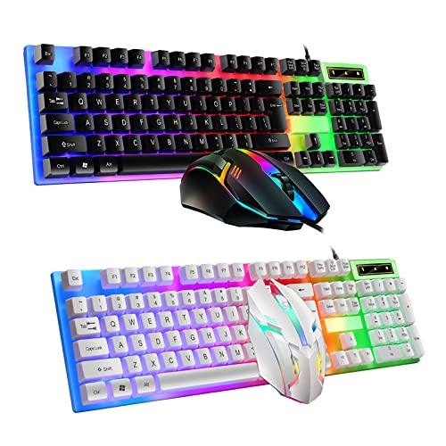 hunikmtgsiol LED Light Backlit USB Wired Gaming Keyboard and Mouse Set 1200dpi Mice Office Keyboard for Computer Desktop PC Laptop Keyboard and Mouse Set