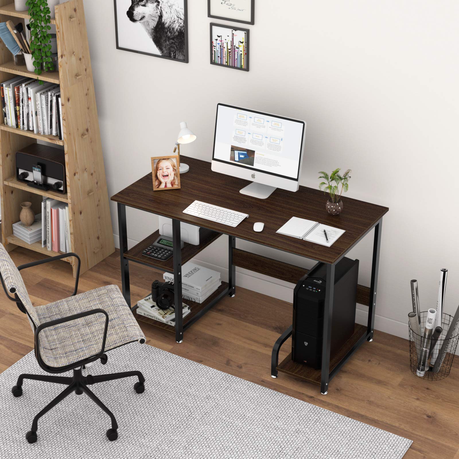 DEWEL L Shaped Desk Large Computer Gaming Desk Home Office Cornor Desk with Monitor Stand Study Writing Table Double Workstation for Home Small Space (51”+55”) L