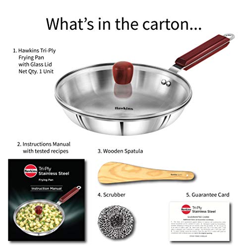 HAWKINS Triply 3 mm Stainless Steel Frying Pan 26 cm with Lid, 1 LTR, Silver (SSF26G)