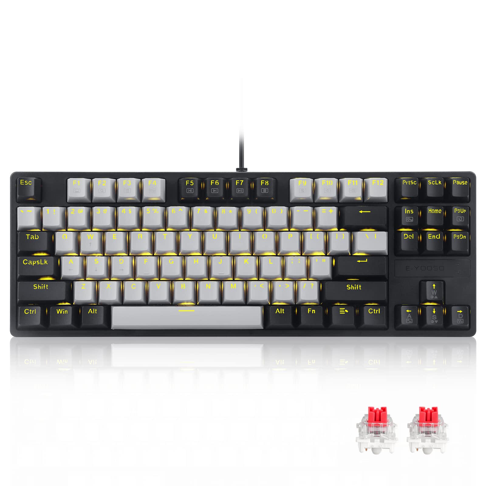 HUO JI E-YOOSO Z-87 Mechanical Gaming Keyboard 87 Key LED Backlit Wired with Anti-Dust Proof Switches Tenkeyness for Windows PC (Red Switches,Grey and Black)