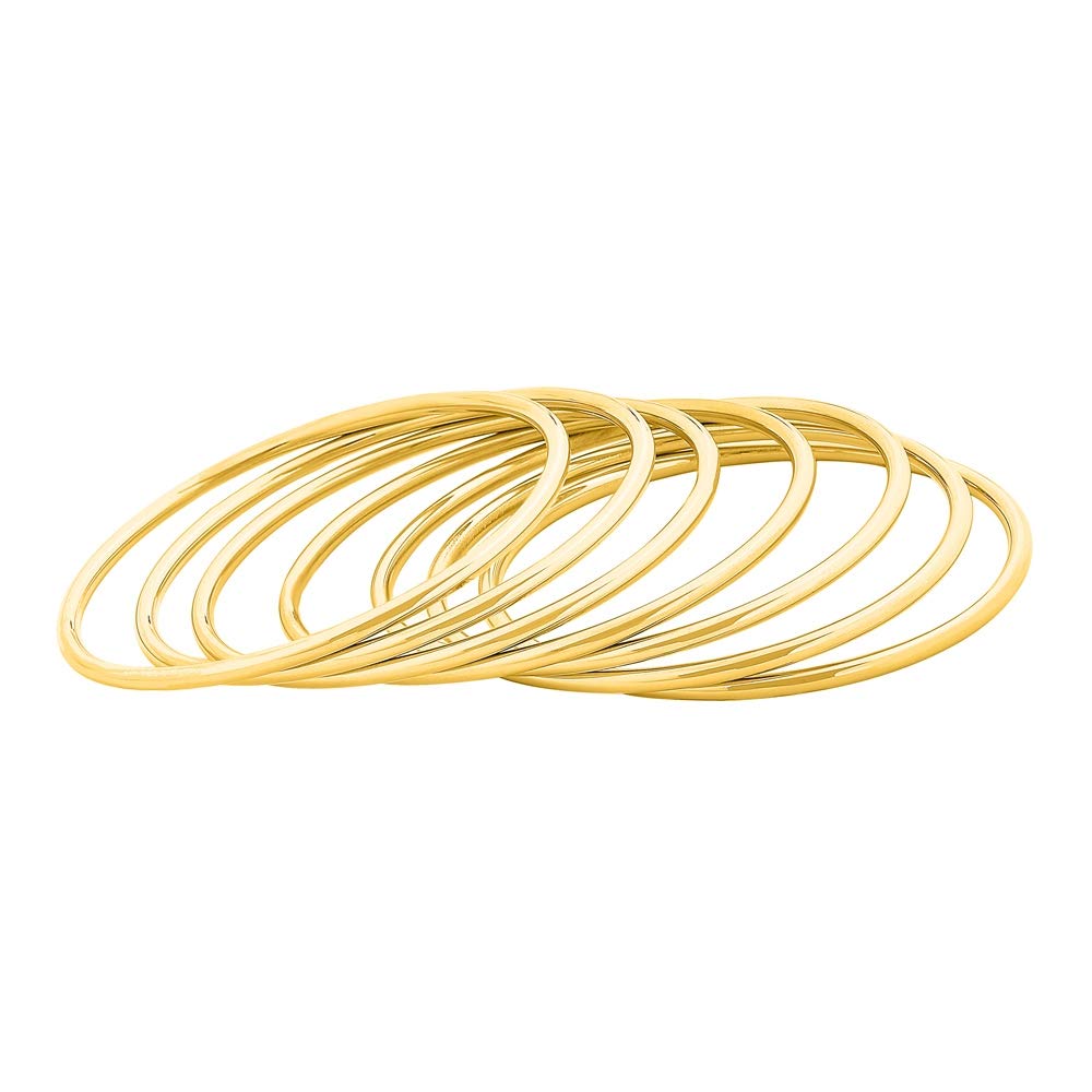 Edforce Stainless Steel Glossy Thin Round Bangle Bracelet Set for Women, Set of 7 (Gold, 8.5)