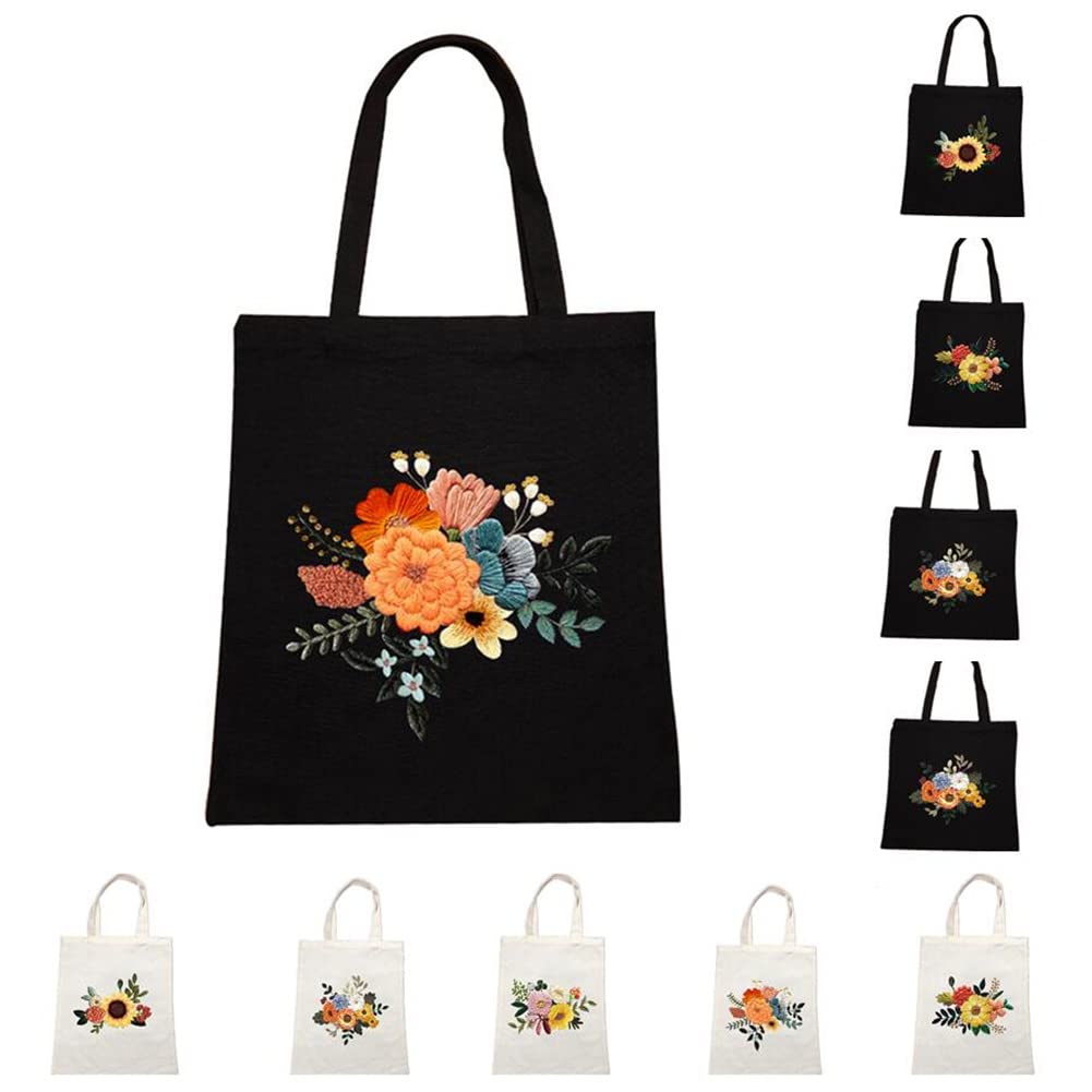 CREATIVE HOBBIES Plant Flower PatternEmbroidery Kit,Handmade Cross Stitch Kits,Canvas One-Shoulder Bag Easy Embroidery Kit for Beginners Women Adults DIY Crafts