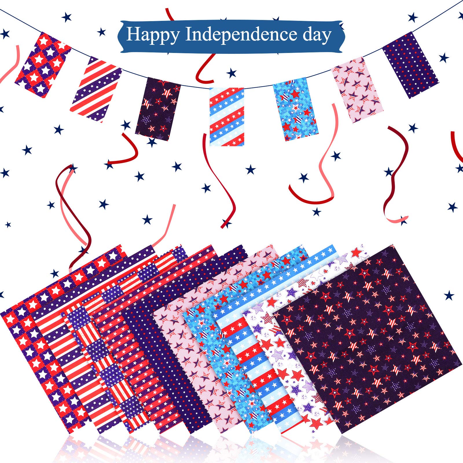 Tatuo 10 Pcs 20 x 20 in Patriotic Fabric Bundle 4th of July Quilting Fabric Memorial Day Fabric Squares Independence Day Print Fabric American Flag Pattern Polyester Cotton Fabric DIY Craft Patchwork