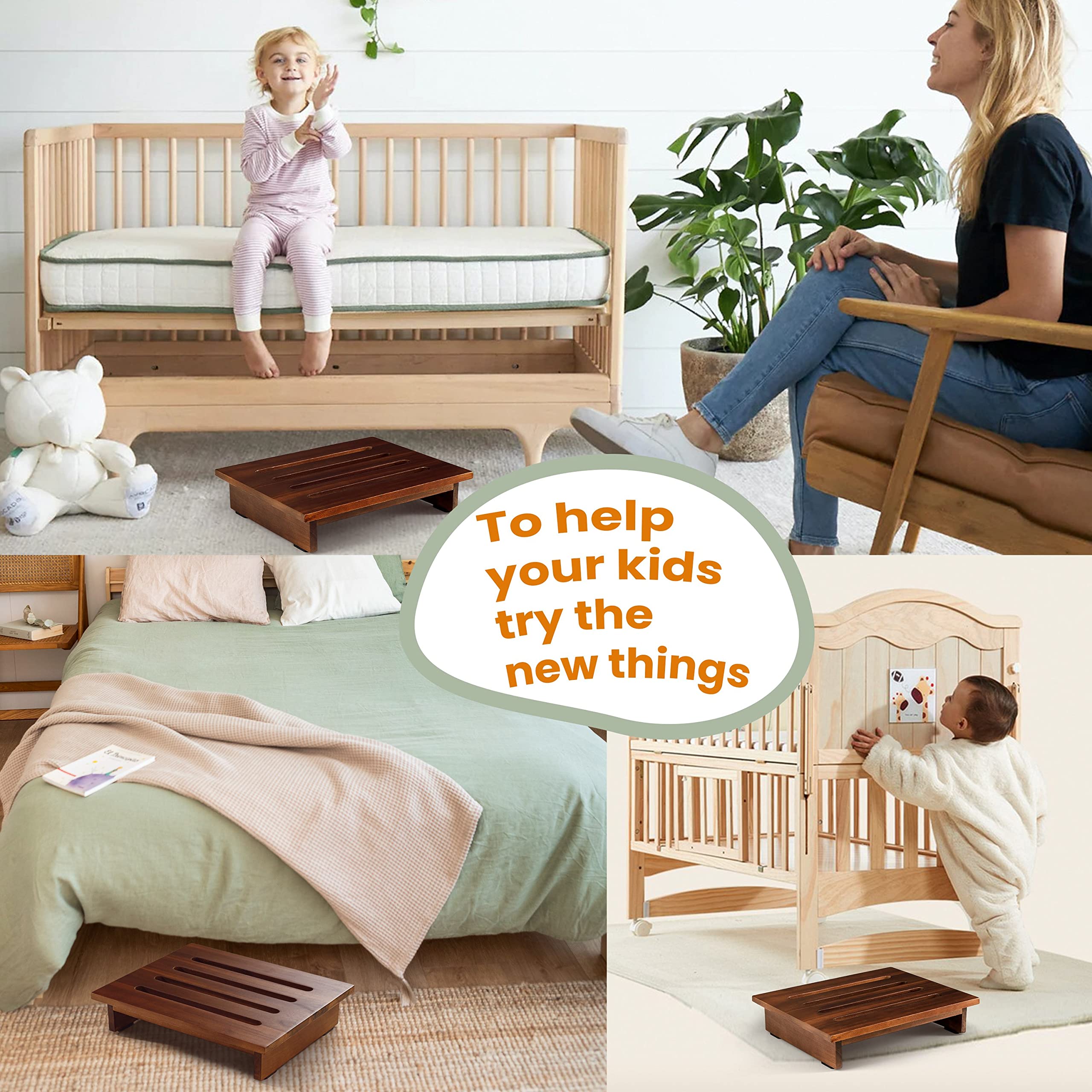 Holana 3.5" One Step Stool for Adults - Step Stools for Bed - Indoor/Outdoor - 550 lbs Safety Stepping Stool Bathroom for Handicap, Elderly, Seniors, Kid, Bathtub, High Beds, Kitchen (Acacia Wood)