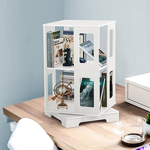 Nisorpa 2 Tier Rotating Bookshelf, 360° Revolving Square Bookcase Floor-Standing Storage Display Rack for Kids & Adults, Used in Bedrooms Living Rooms Study Office (30"x18"x18")