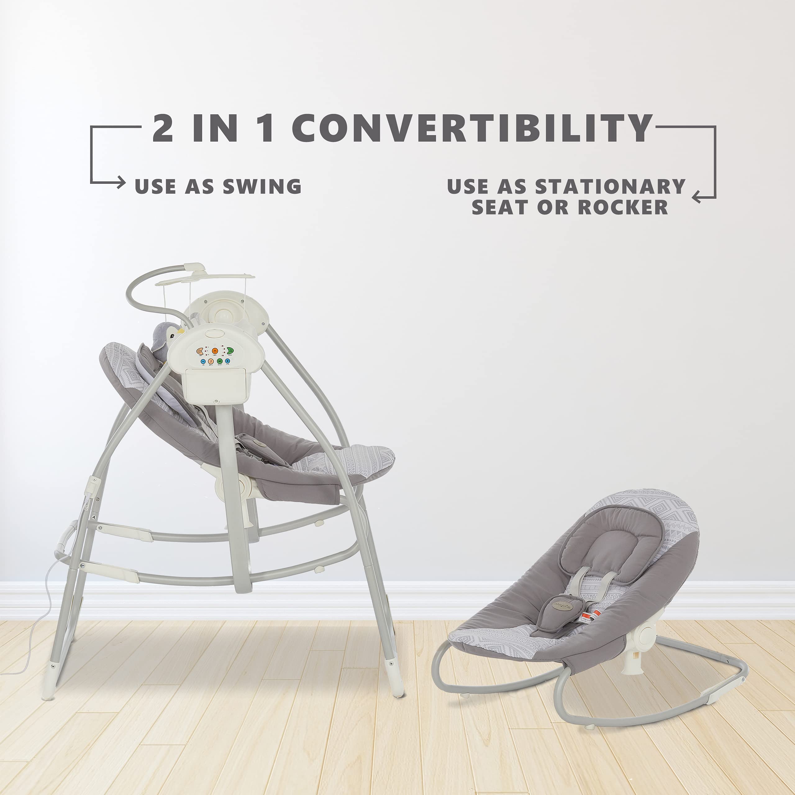 Dream On Me Sway 2in1 Cradling Swing & Rocker, Grey