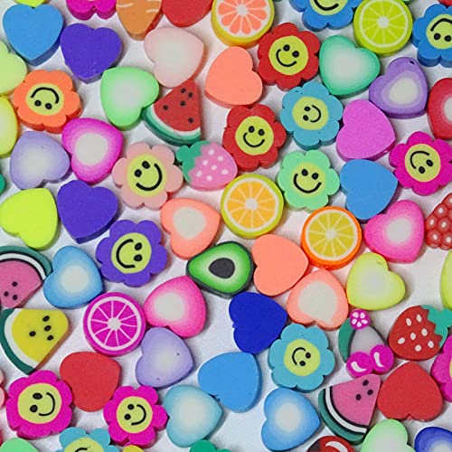 DIY Mixed Fruit Smiley Love Heart Shape Color Polymer Clay Beads for Christmas Valentine's Day Jewelry Making Bracelet Beaded Crafts Hair Accessories