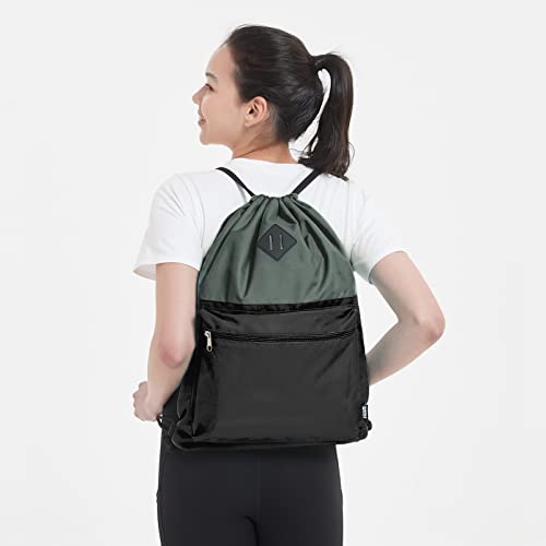 WANDF Drawstring Backpack Sports Gym Bag with Wet Compartment, Water-Resistant String Bag Cinch Bag for Women Men (Black)