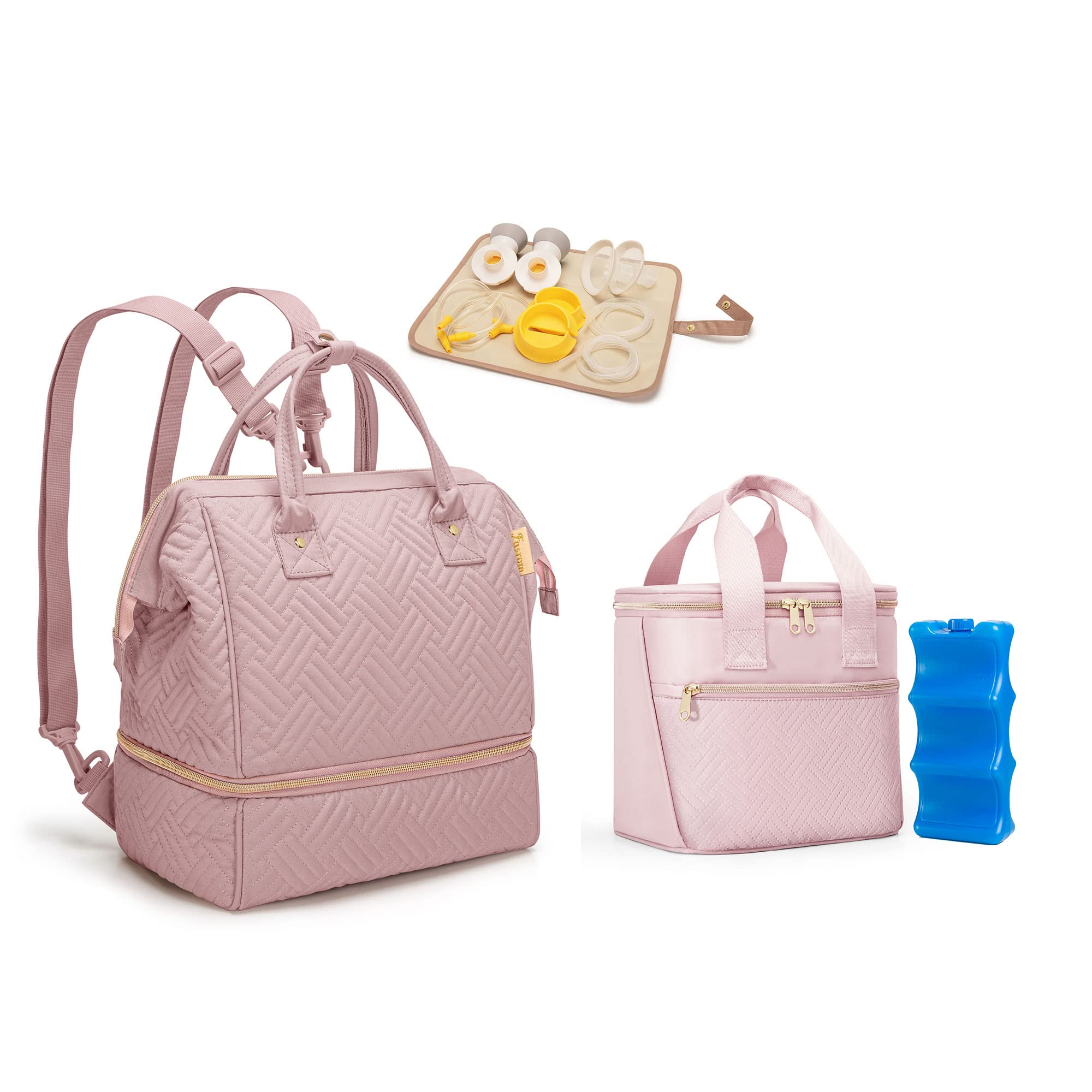 Fasrom Pump Travel Bag Bundle with Breastmilk Storage Cooler with Ice Pack Fits 6 Tall Baby Bottle Up to 9 Ounce