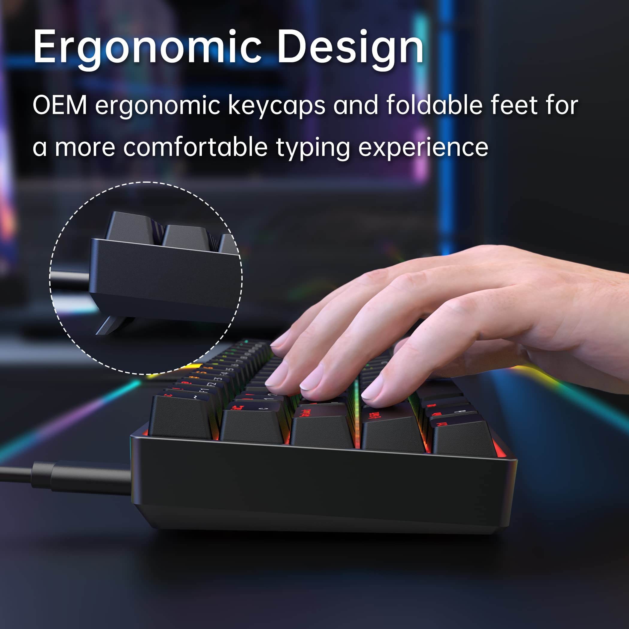 DIERYA DK61E Mechanical Gaming Keyboard, 60% Percent Keyboard w/Hot-swappable, PBT Keycap, Full Keys Programmable, N-Key Rollover, RGB Backlit, USB-C, Ultra-Compact Mini Wired Keyboard w/Red Switch