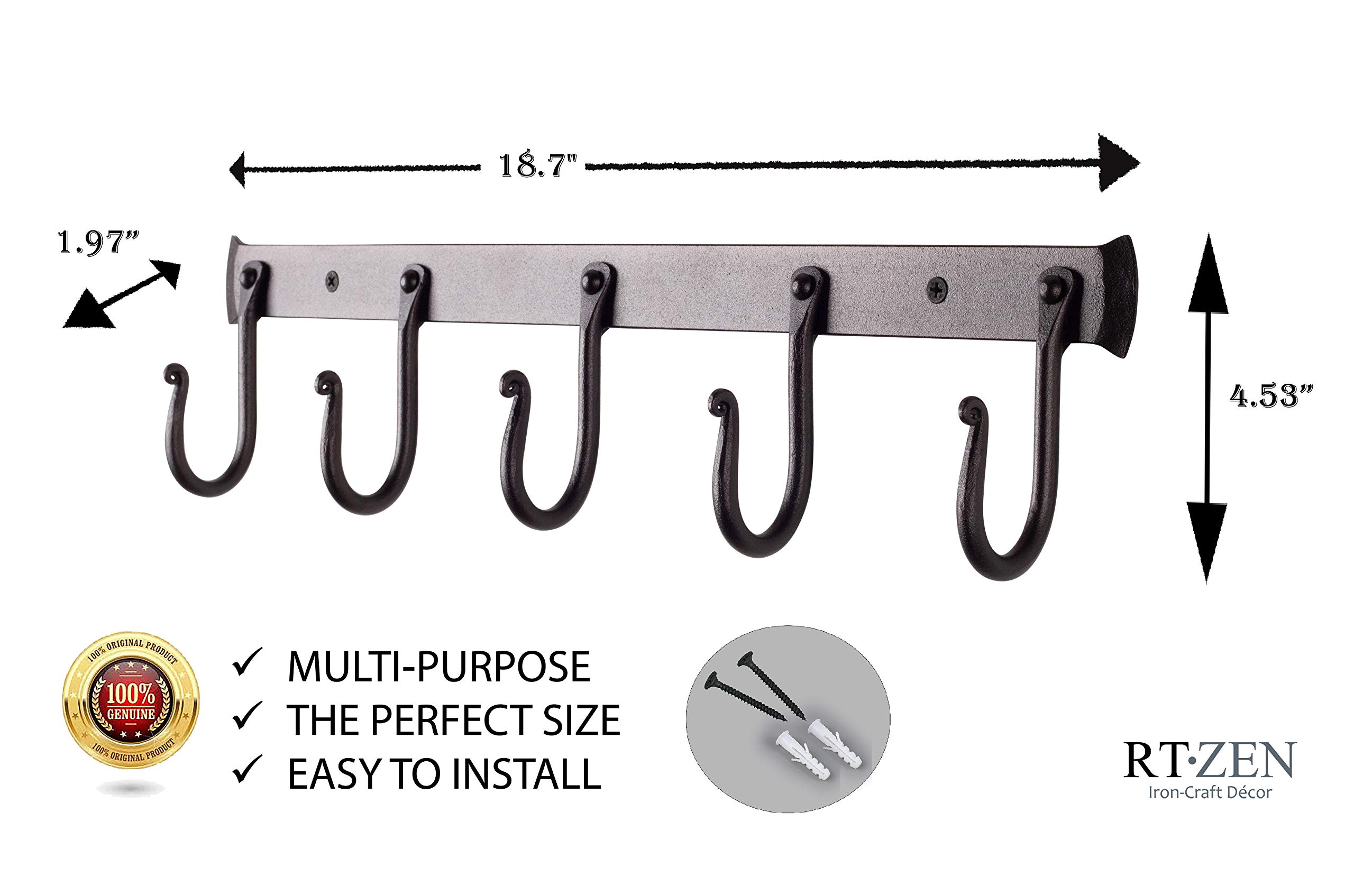 RTZEN Wall Hooks for Hanging - 5 Hook Farmhouse Decor Coat Rack Wall Mount - Heavy Duty Hanging Towel Racks for Bathroom or Purse Hanger Hat Organizer - Stylish Hooks for Hanging Coats