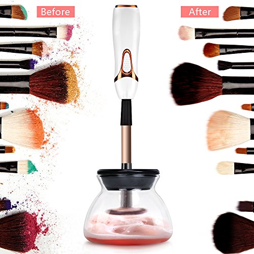 Electric Makeup Brush Cleaner and Dryer, Automatic Brush Cleaner with 8 Size Rubber Collars, Cleaning Brushes In Seconds, Skin Health Protector, Girlfriend Gift (White)
