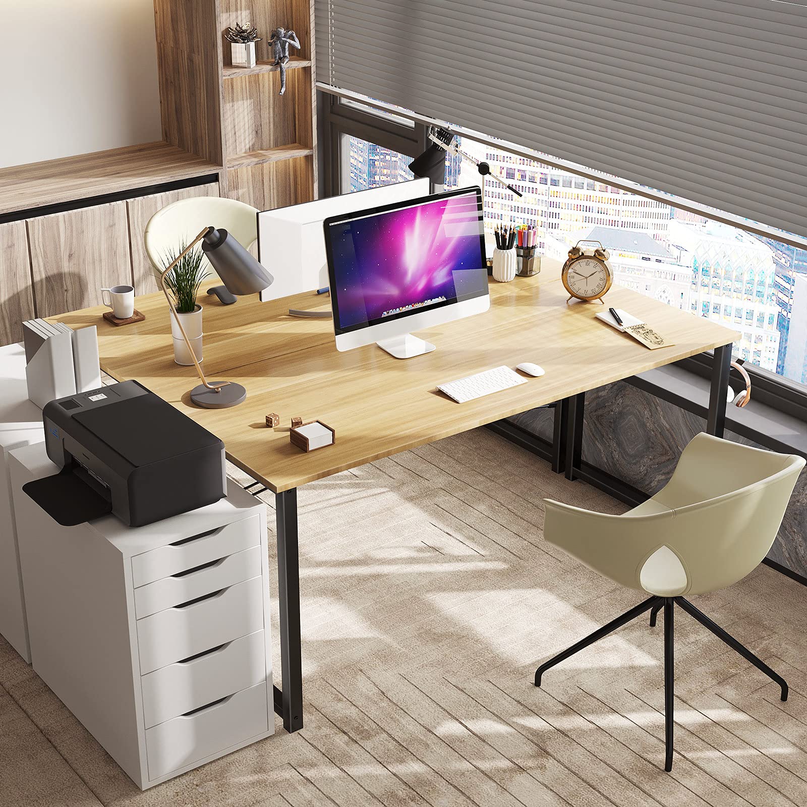 Coleshome 55 Inch Computer Desk, Modern Simple Style Desk for Home Office, Study Student Writing Desk,Walnut