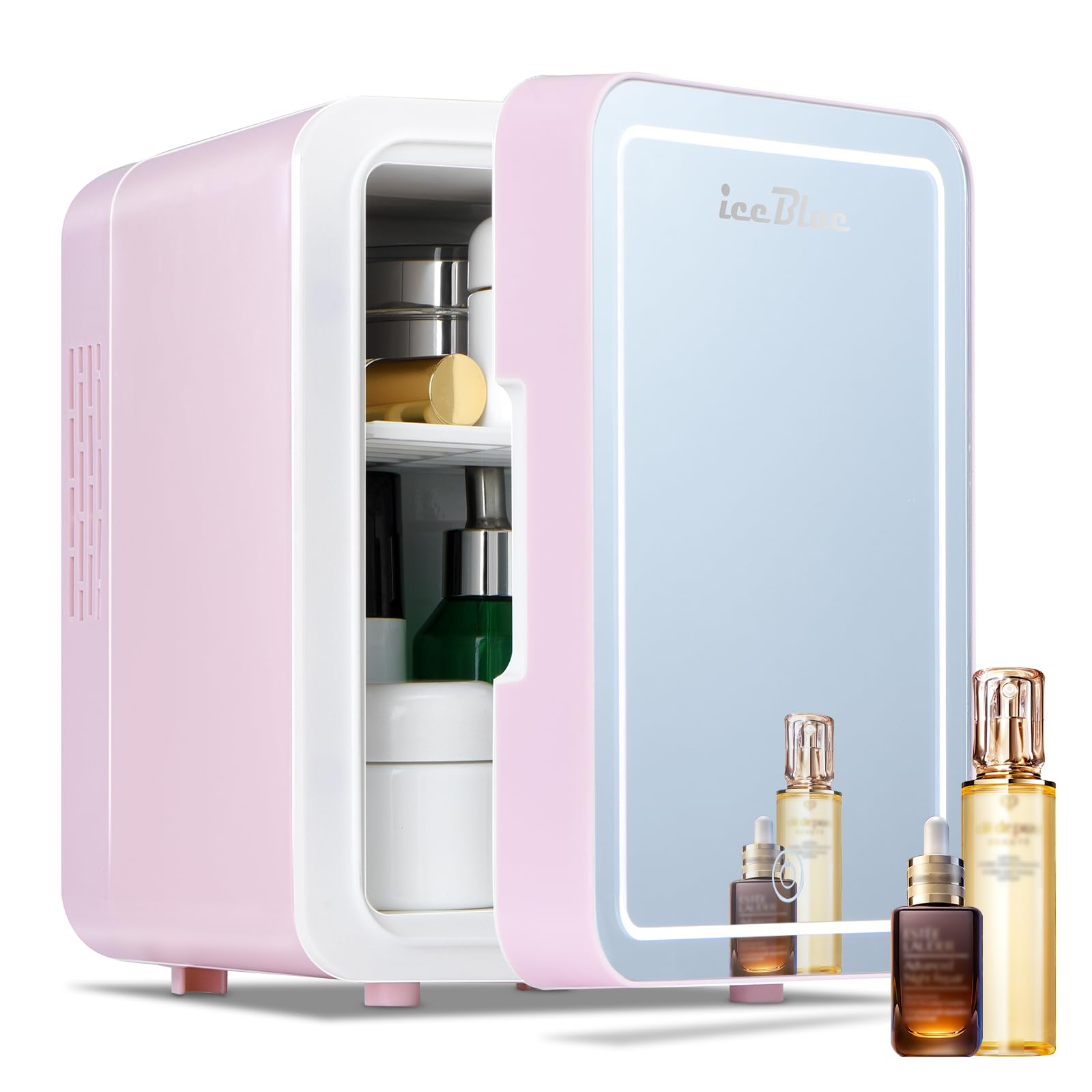 Iceblue Skincare Fridge with Dimmable LED Light Mirror, 4L Compact Makeup Fridge for Bedroom, Car, Office & Dorm, 4A Cooling Core, Pink Mini Fridge for Beauty Essentials & Beverages(Pink)