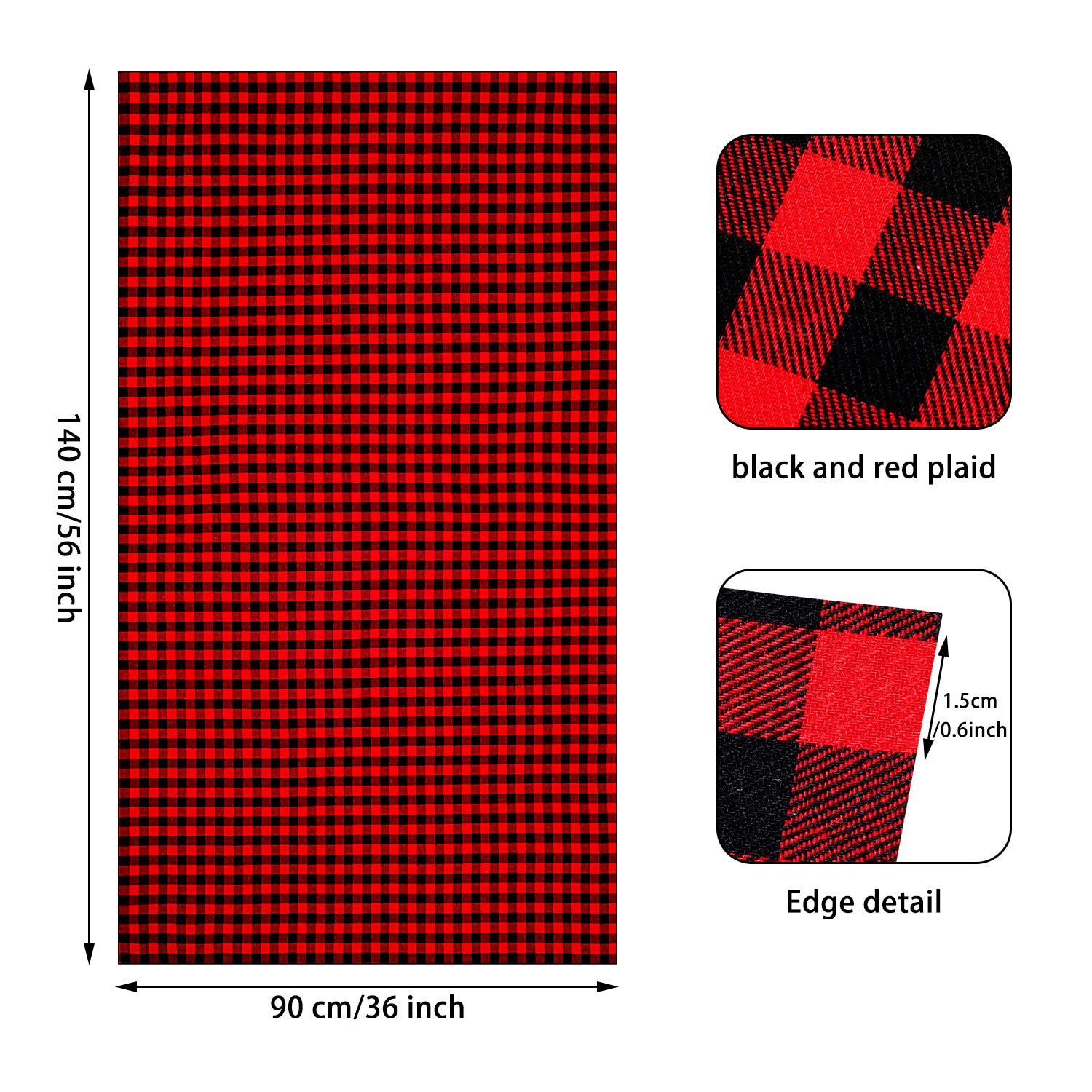 Tatuo Buffalo Plaid Fabric 56 x 36 Inch Christmas Plaid Cotton Fabric Checkered Buffalo Fabric by The Yard Precut Patchwork Sewing Fabric for DIY Craft Sewing Home Christmas Decoration(Red-Black)