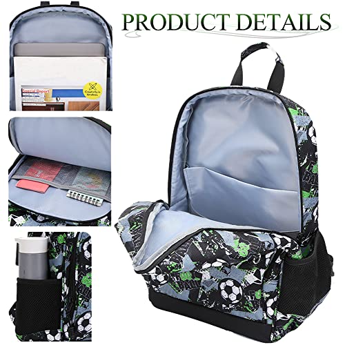 MOCCNORA Backpack for Kids Boys Preschool Backpack with Lunch Box Soccer Printed School Bags for Primary Students