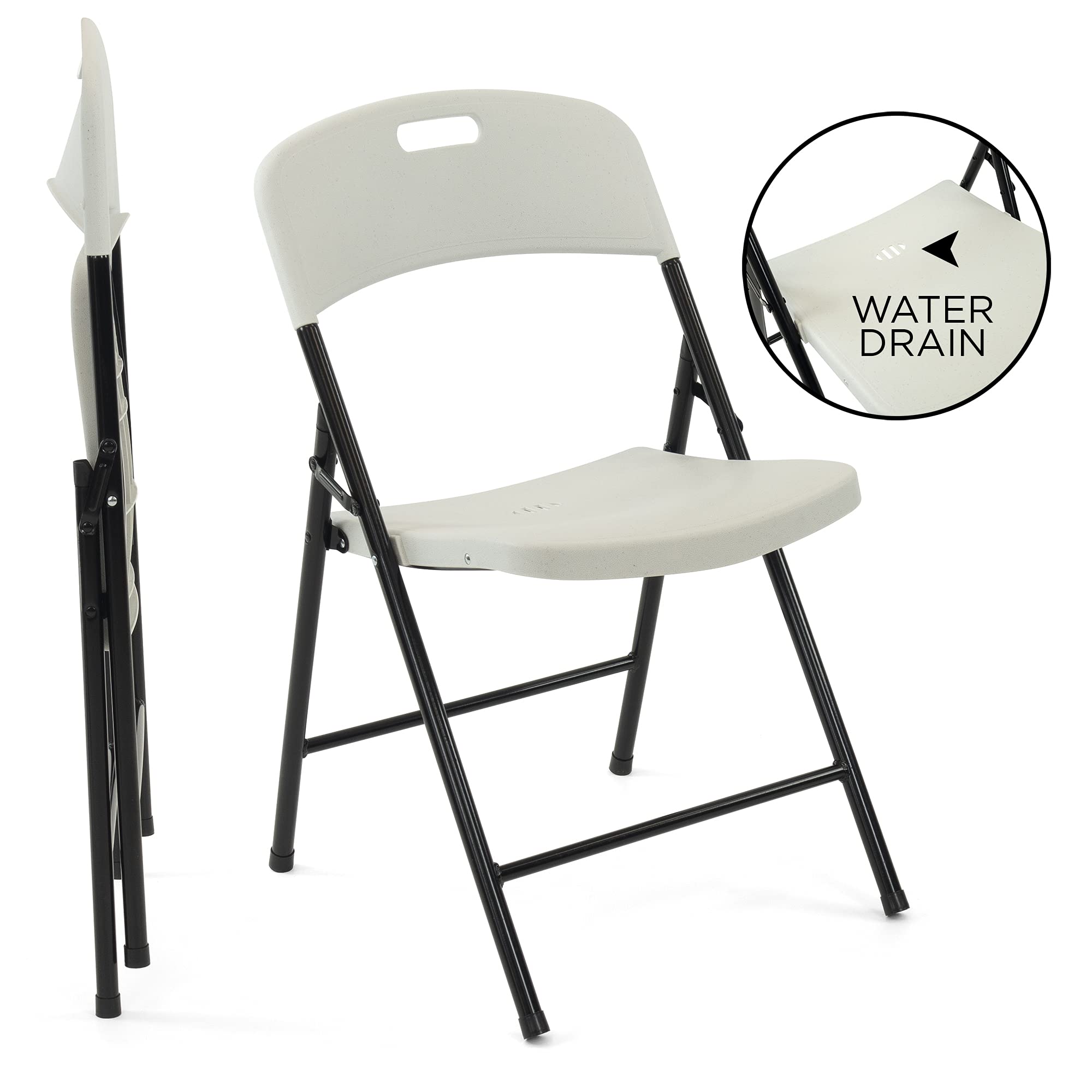 Creative Outdoor Folding Table and Chairs, 6 Ft, Built-in Wheels, Portable Durable Plastic, Indoor/Outdoor Events, Perfect for Camping/Picnic/Tailgating/Party (White Table and 4 Chair Set)
