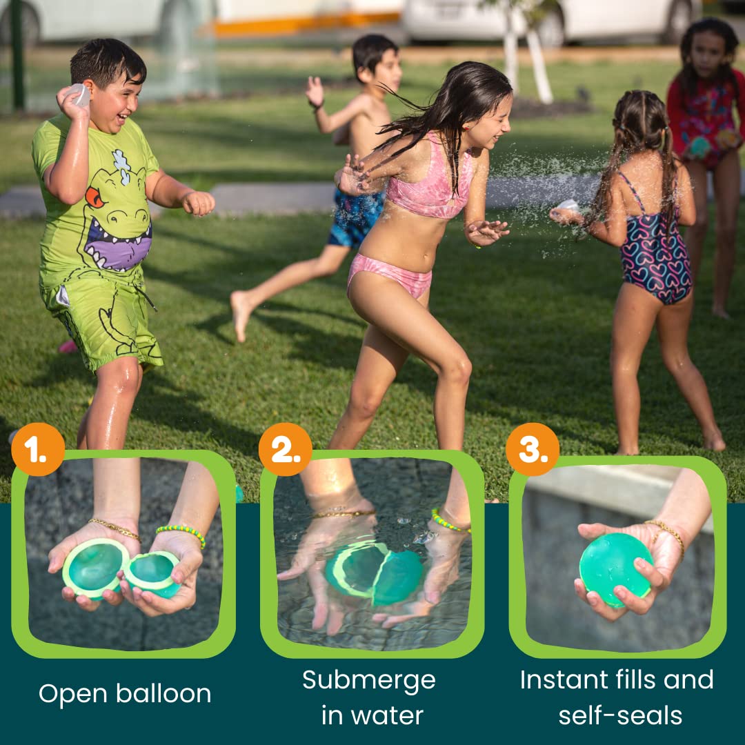 COLETA Reusable Water Balloons 16 Pcs Magnetic Self-Sealing. With 2 Side Bags. Refillable Latex-Free Soft Silicone Bombs Quick Fill Balls Boy Girl Gift Toy for Outdoor Activities Pool Beach Splash Fun