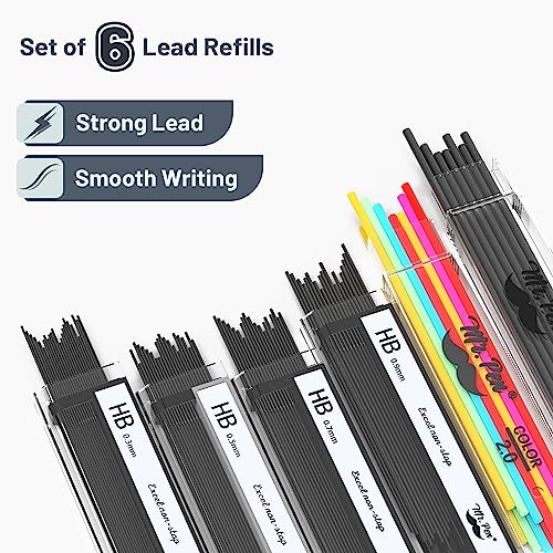 Mr. Pen- Metal Mechanical Pencil Set with Leads and Eraser Refills, 5 Sizes - 0.3, 0.5, 0.7, 0.9 and 2 Millimeters, Sketching/ Drafting Pencil