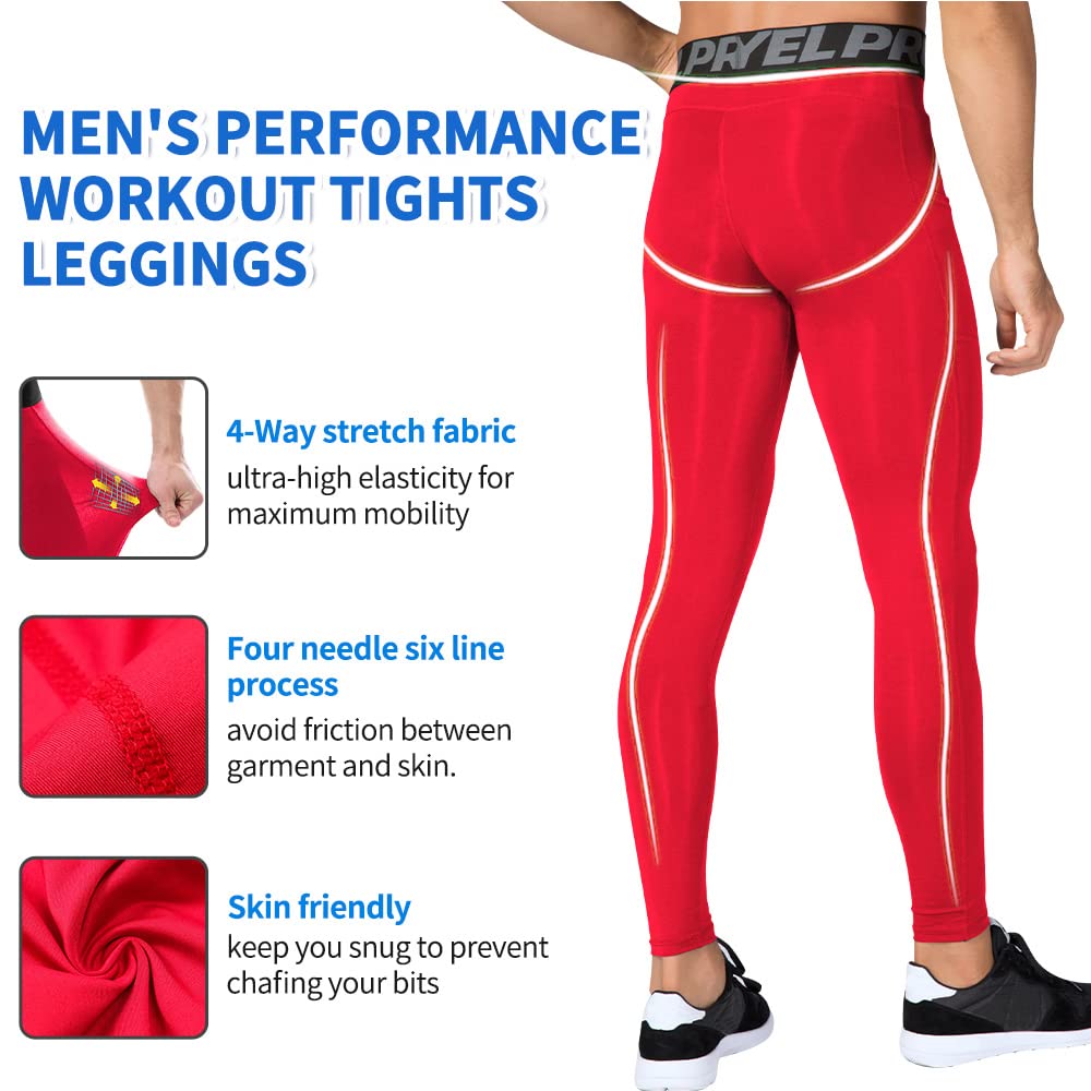 EARGFM Men's Athletic Compression Active Elastic Workout Running Cool Dry Base Layer Pockets Pants, 3 Pack #Red+white+black, Small