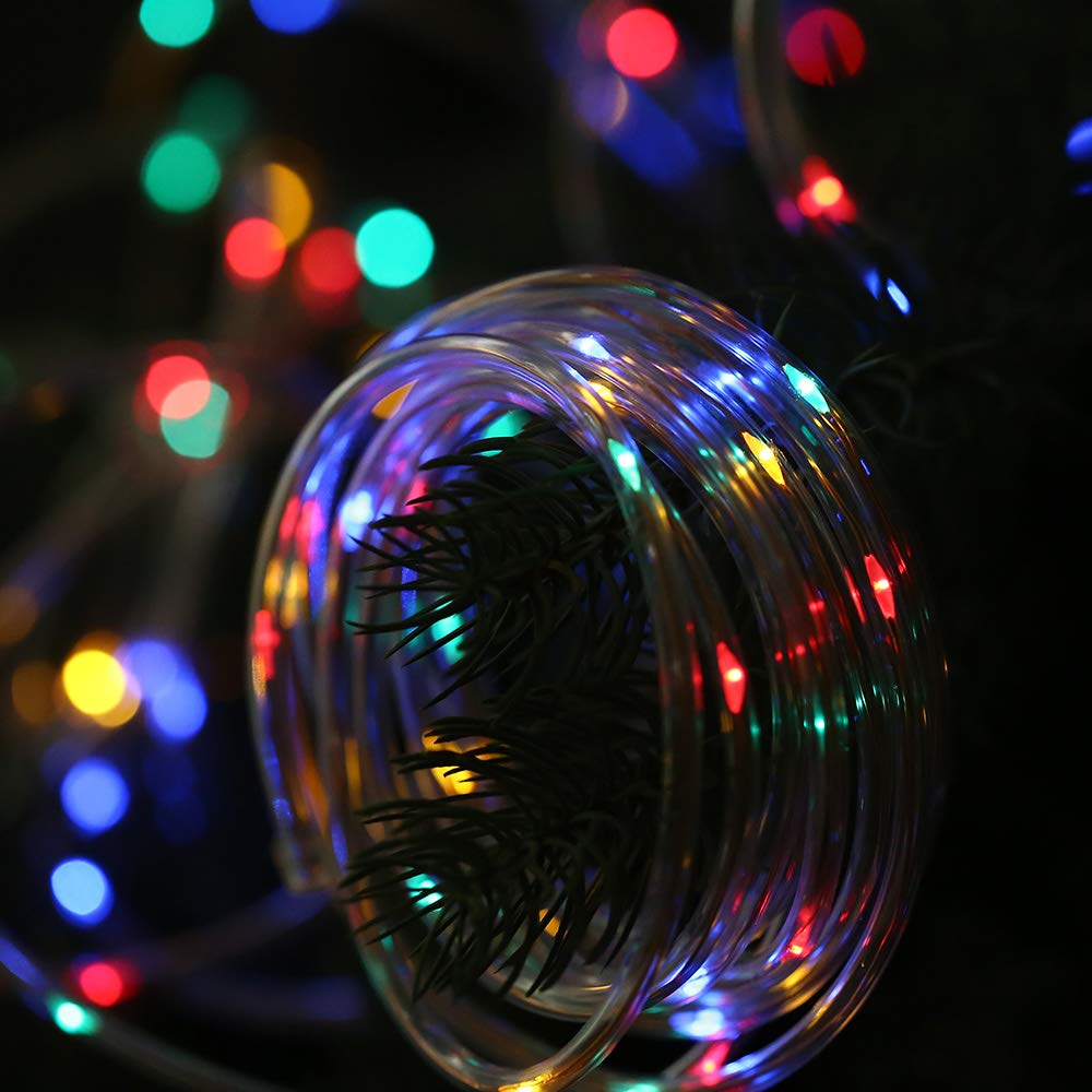 Decdeal Solar String Lights, 46ft 120 LED Rope Light 8 Modes Warm White Lights for Party Garden Home Festival Decoration
